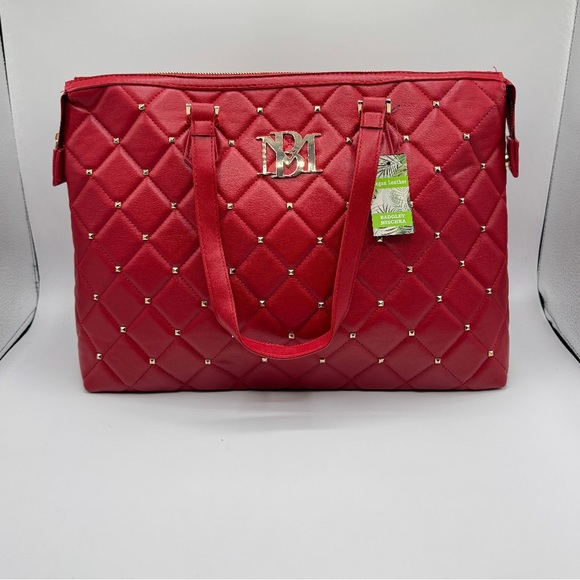 Badgley Mischka | Bags | Badgley Mischka Elegant Red Quilted Tote Bag ...